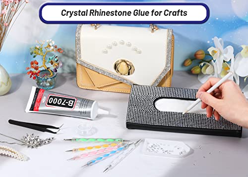 Upgrade B-7000 Crystal Rhinestone Jewelry Glue Clear, 110ml 3.7 fl oz Craft Glue Craft Adhesive Fabric Super Repair Glue with Precision Tips Multi Dotting Stylus for Nail Art,Jewelry,Phone Repair.