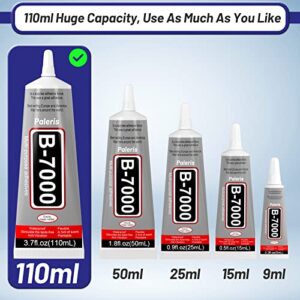 Upgrade B-7000 Crystal Rhinestone Jewelry Glue Clear, 110ml 3.7 fl oz Craft Glue Craft Adhesive Fabric Super Repair Glue with Precision Tips Multi Dotting Stylus for Nail Art,Jewelry,Phone Repair.