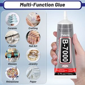 Upgrade B-7000 Crystal Rhinestone Jewelry Glue Clear, 110ml 3.7 fl oz Craft Glue Craft Adhesive Fabric Super Repair Glue with Precision Tips Multi Dotting Stylus for Nail Art,Jewelry,Phone Repair.