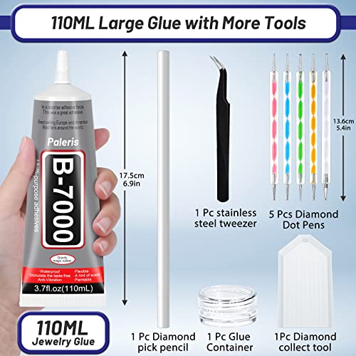 Upgrade B-7000 Crystal Rhinestone Jewelry Glue Clear, 110ml 3.7 fl oz Craft Glue Craft Adhesive Fabric Super Repair Glue with Precision Tips Multi Dotting Stylus for Nail Art,Jewelry,Phone Repair.