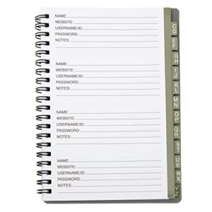 Juvale 2 Pack Spiral Password Notebook with Alphabetical Tabs, Internet Address Keeper Logbooks, Grey/Black (6x7 In)