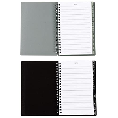 Juvale 2 Pack Spiral Password Notebook with Alphabetical Tabs, Internet Address Keeper Logbooks, Grey/Black (6x7 In)