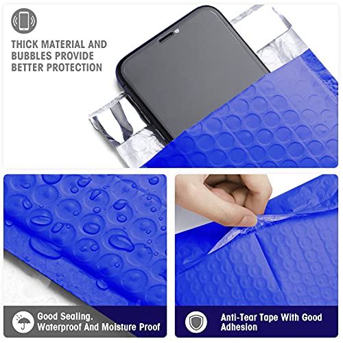 Metronic 4x8 Bubble Mailer 50 Pack Royal Blue, Cushioning Padded Envelopes, Self Seal Adhesive Shipping Bags, Waterproof Bubble Envelopes for Small Business, Jewelry, Sports Cards, Makeup #000