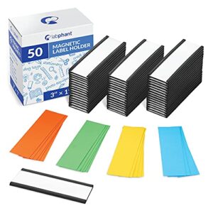 50 pack”c” channel magnetic label holders 1×3 with 100 white card inserts, 50 clear plastic protectors and bonus 20 colorful cardstock inserts in blue, green, yellow and red – double-sided cards