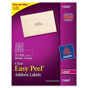 avery easy peel clear address labels for laser printers, 1 x 2.625, 2 pk (15660)