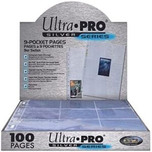 ultra pro 9 pocket pages silver series 100 pages of card sleeves for trading card binder, baseball card binder, pokemon card sleeves and baseball card sleeves