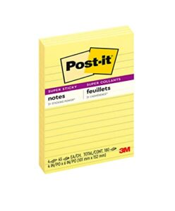 post-it super sticky notes, 4×6 in, 4 pads, 2x the sticking power, canary yellow, recyclable (4621-sscy)