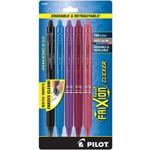 pilot frixion clicker erasable pen, fine, 0.7 mm, assorted gel ink. 5 pack 13989