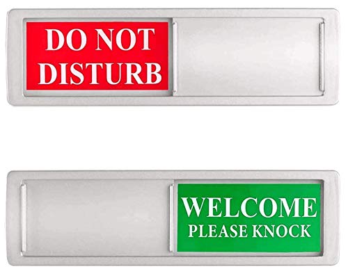 Privacy Sign - Do Not Disturb / Welcome Sign for Home Office Restroom Conference Hotel Hospital, Non-Scratch Magnetic Slider Door Indicator Sign Tells Whether Room Vacant or Occupied (Silver)