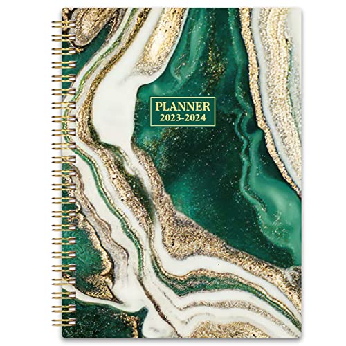 Planner 2023-2024 - 2023-2024 Academic Planner with Tabs, July 2023 - June 2024, 6.3" x 8.4", Academic Weekly and Monthly Planner 2023-2024 with Back Pocket + Thick Paper + Twin-Wire Binding - Green Gliding