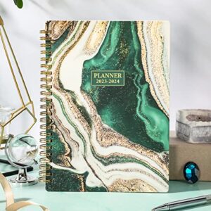 Planner 2023-2024 - 2023-2024 Academic Planner with Tabs, July 2023 - June 2024, 6.3" x 8.4", Academic Weekly and Monthly Planner 2023-2024 with Back Pocket + Thick Paper + Twin-Wire Binding - Green Gliding