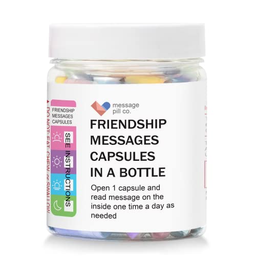 messagepillco Messages in a Bottle Friendship Gift for Your Bestfriend (50PCS) Pre-Written Capsule Letters in Plastic Jar BFF Gifts Perfect for Unique Birthday Gifts, Sister and Valentine’s Day