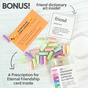 messagepillco Messages in a Bottle Friendship Gift for Your Bestfriend (50PCS) Pre-Written Capsule Letters in Plastic Jar BFF Gifts Perfect for Unique Birthday Gifts, Sister and Valentine’s Day