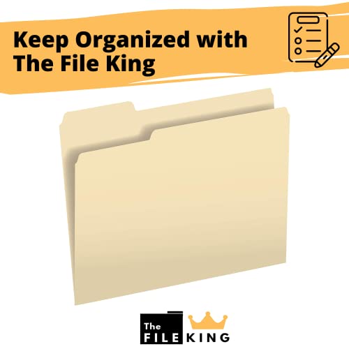 The File King 1/3-Cut Top Tab Manila File Folder - Letter Size | Box of 100 | Made in America | Assorted Tab Positions | 11-Point Fiber | Organize Home & Office Papers