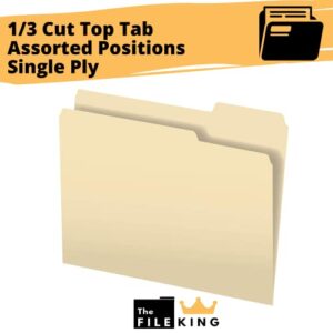 The File King 1/3-Cut Top Tab Manila File Folder - Letter Size | Box of 100 | Made in America | Assorted Tab Positions | 11-Point Fiber | Organize Home & Office Papers