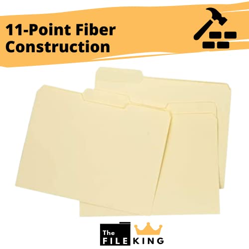 The File King 1/3-Cut Top Tab Manila File Folder - Letter Size | Box of 100 | Made in America | Assorted Tab Positions | 11-Point Fiber | Organize Home & Office Papers