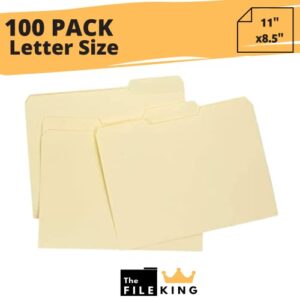 The File King 1/3-Cut Top Tab Manila File Folder - Letter Size | Box of 100 | Made in America | Assorted Tab Positions | 11-Point Fiber | Organize Home & Office Papers