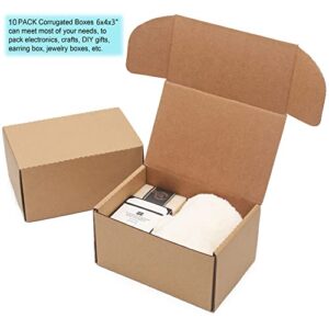 10 Pack Small Shipping Boxes 6x4x3'' Corrugated Small Cardboard Boxes for Shipping, Recyclable Packaging Boxes for Small Business, Mailer, Gift Packing, Crafts Packing, Jewelry Box Shipping, Brown