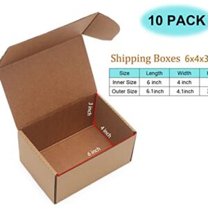 10 Pack Small Shipping Boxes 6x4x3'' Corrugated Small Cardboard Boxes for Shipping, Recyclable Packaging Boxes for Small Business, Mailer, Gift Packing, Crafts Packing, Jewelry Box Shipping, Brown