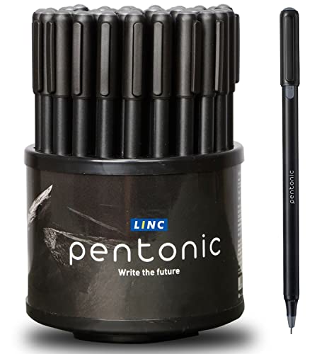 Linc Pentonic Black Ball Point Pen 1.0 mm Medium Point, 50 Pack | Lightweight & Smooth Premium Pens For Journaling, Planners, No Bleed, Featherlite Feel, Sleek Matte Finish