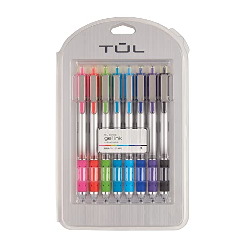 TUL Retractable Gel Pens, Bullet Point, 0.7 mm, Gray Barrel, Assorted Bright Ink Colors, Pack Of 8