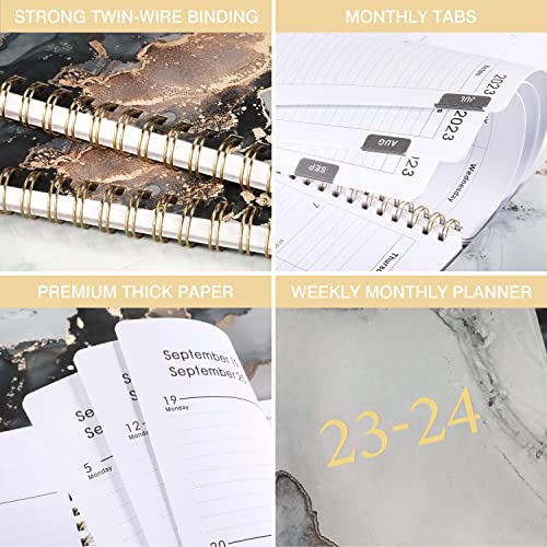 Planner 2023-2024 - Jul.2023 - Jun.2024, 2023-2024 Planner, Academic Planner 2023-2024, 2023-2024 Planner Weekly & Monthly with Tabs, 8" x 10", Flexible Cover, Twin-Wire Binding - Black Waterink