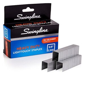 swingline staples, heavy duty, 5/8″ length, 20-120 sheet capacity, 100/strip, 2500/box, 1 pack, light touch (90009)