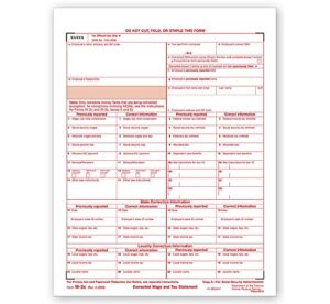 w-2c wage corrected & tax statement, ssa copy a, laser tax forms – pack of 25- irs approved