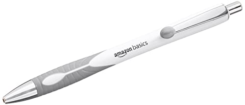 Amazon Basics Retractable Ballpoint Pens White Barrel, Medium Point 1.0mm, Black Ink, 12 Pack