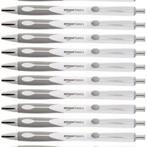 Amazon Basics Retractable Ballpoint Pens White Barrel, Medium Point 1.0mm, Black Ink, 12 Pack