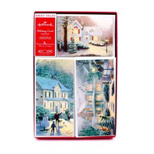 hallmark thomas kinkade boxed christmas cards assortment, snowy houses (40 cards with envelopes and foil seals)