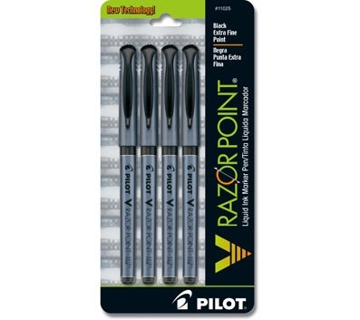 PILOT V Razor Point Liquid Ink Markers, Extra Fine Point, Black Ink, 4-Pack (11025)