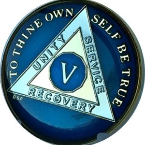 5 Year Midnight Blue AA Alcoholics Anonymous Medallion Chip Tri Plate Gold & Nickel Plated Serenity Prayer