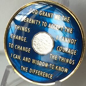 5 Year Midnight Blue AA Alcoholics Anonymous Medallion Chip Tri Plate Gold & Nickel Plated Serenity Prayer