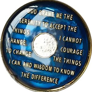 5 Year Midnight Blue AA Alcoholics Anonymous Medallion Chip Tri Plate Gold & Nickel Plated Serenity Prayer