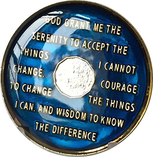 5 Year Midnight Blue AA Alcoholics Anonymous Medallion Chip Tri Plate Gold & Nickel Plated Serenity Prayer