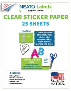 clear sticker paper – vinyl full sheet label – weatherproof – for inkjet and laser printers – 10 premium 8.5 x 11 inch clear printable sticker paper – tear resistant- includes online design software’s