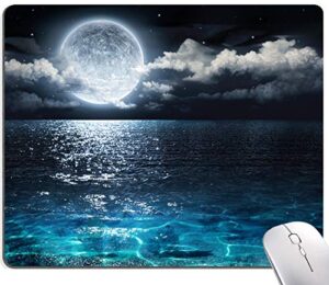 ocean and moon mouse pad, moon illuminating the clear blue ocean design mouse pad, mouse mat square waterproof mouse pad non-slip rubber base mousepads for computer laptop men women kids