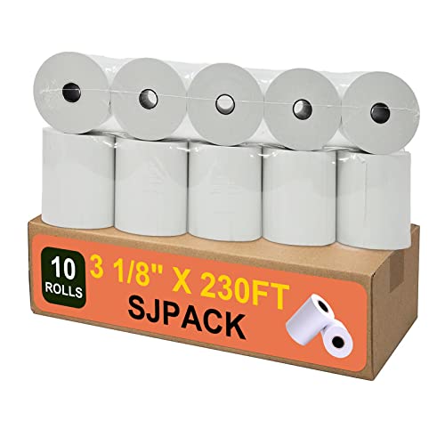 SJPACK Thermal Paper 3 1/8 x 230ft Pos Receipt Paper, 10 Rolls Cash Register Roll TM-T88 T-20 T-90 SRP-350 370