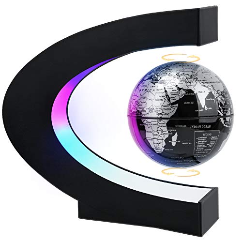 MOKOQI Magnetic Levitating Globe with LED Light, Cool Tech Gift for Men Father Boys, Birthday Gifts for Kids, Floating Globes World Desk Gadget Decor in Office Home/Display Frame Stand