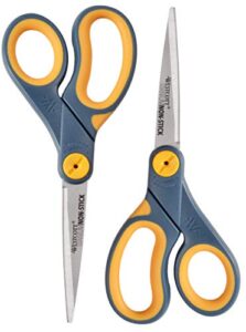 westcott 8″ straight titanium bonded non-stick scissors with adjustable glide feature 2 pack (16550), grey/yellow