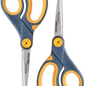 Westcott 8" Straight Titanium Bonded Non-Stick Scissors with Adjustable Glide Feature 2 Pack (16550), Grey/Yellow