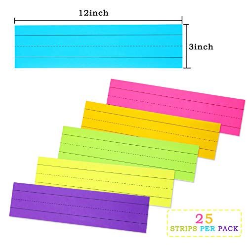 150 Sheets Sentence Strips Ruled Rainbow Sentence Strips Sentence Learning Strips for School Office Supplies, 6 Colors, 6 Pack (3 x 12 Inch)