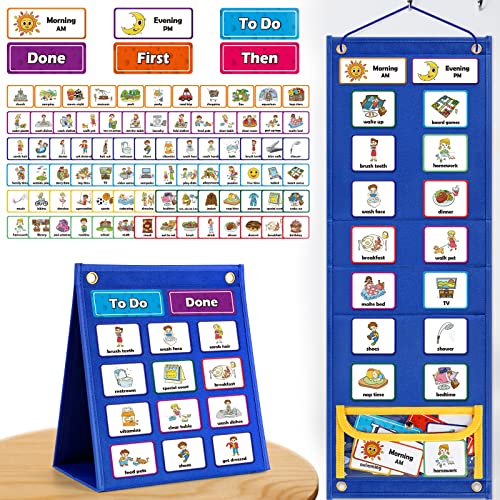 Torlam Visual Schedule for Kids Chore Chart, Morning Bedtime Routine Chart for Toddlers, Responsibility Daily Schedule Board Communication Cards Autism Learning Materials for Home School, 86 Cards