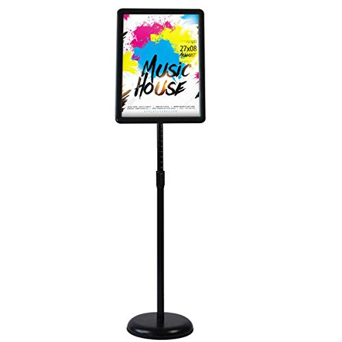 HUAZI Adjustable Sign Holder Standing Floor Sign Stand for 8.5x11 inches,Both Vertical & Horizontal View Displayed,Snap-Open Frame with Safety Corner for School Church Business Show,Black