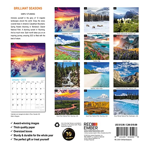 RED EMBER Brilliant Seasons 2023 Hangable Monthly Wall Calendar | 12" x 24" Open | Thick & Sturdy Paper | Giftable | Simply Stunning