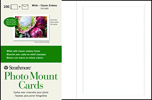 Strathmore 105-682 Photo Mount Cards, White Classic Embossed Border, 100 Cards & Envelopes