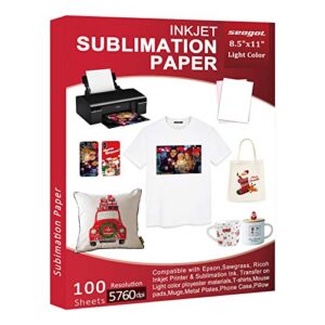 sublimation paper 100 sheets 8.5 x 11 inches 125gsm, for any inkjet printer with sublimation ink epson, sawgrass, heat transfer sublimation for mugs t-shirts light fabric