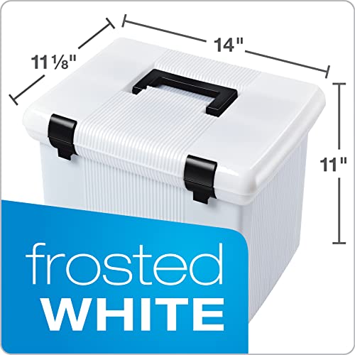 Pendaflex Portable File Box, Frosted White, Hinged Lid with Double Latch Closure, 3 Black Letter Size Hanging Folders Included (41745AMZ)