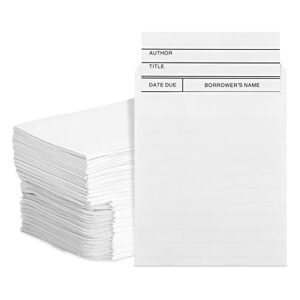 100 pack self-adhesive library card pockets for book checkouts, cds, dvds, classroom supplies (3.5 x 4.5 in)